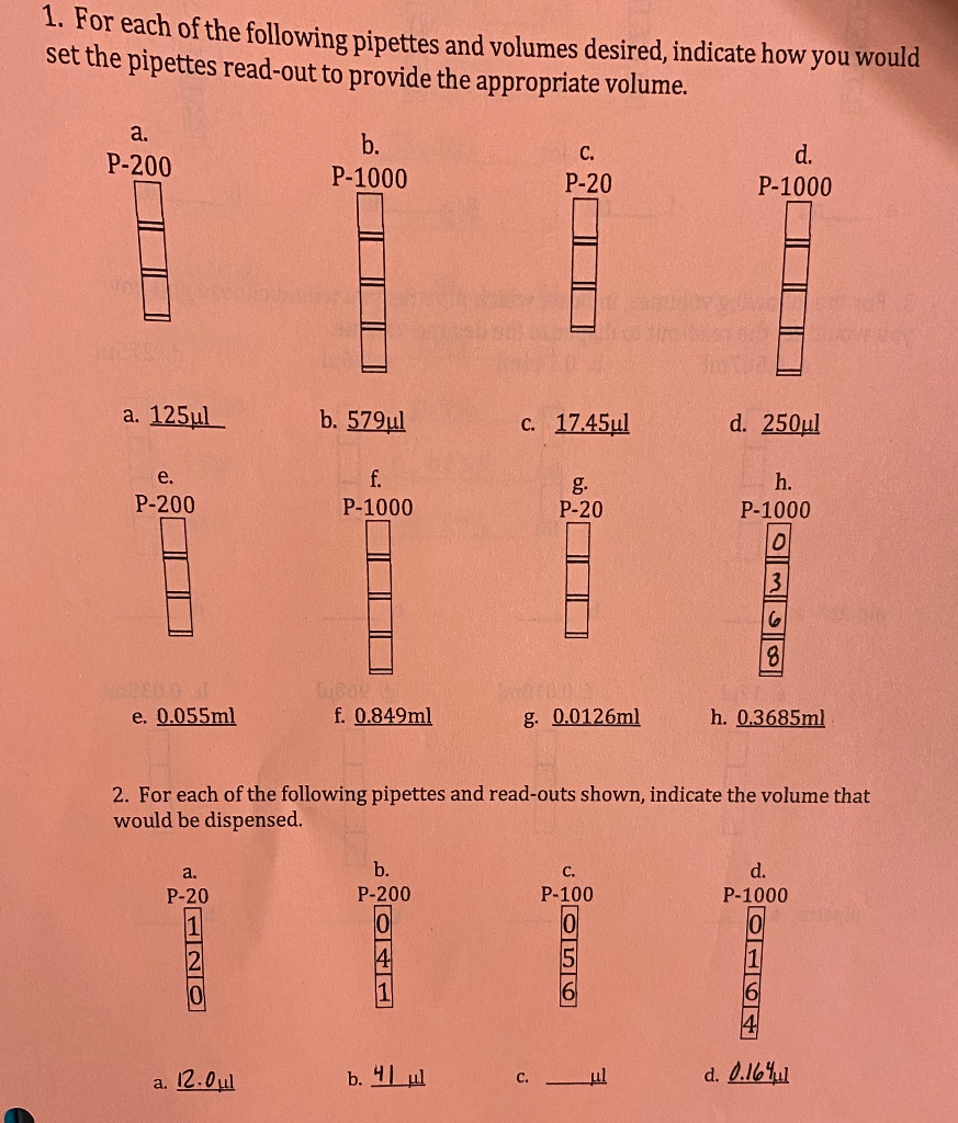 Solved 1. For each of the following pipettes and volumes | Chegg.com