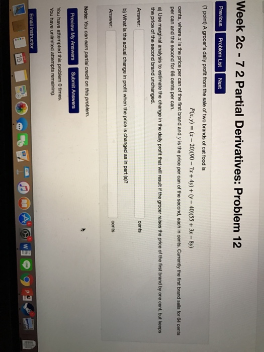 Solved Week 2c 7 2 Partial Derivatives: Problem 12 (1 point) | Chegg.com