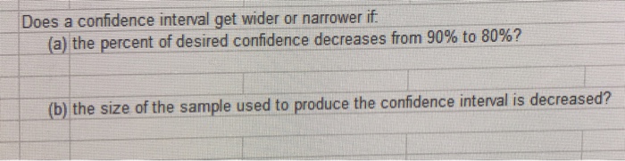 Solved Does a confidence interval get wider or narrower if | Chegg.com
