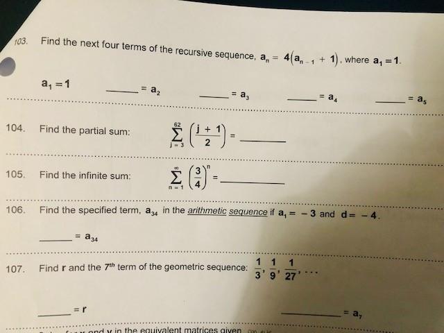 Solved 103. Find the next four terms of the recursive | Chegg.com