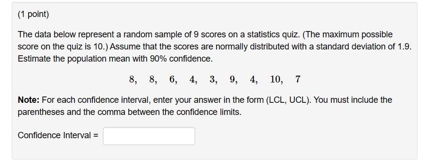 Solved The data below represent a random sample of 9 scores | Chegg.com