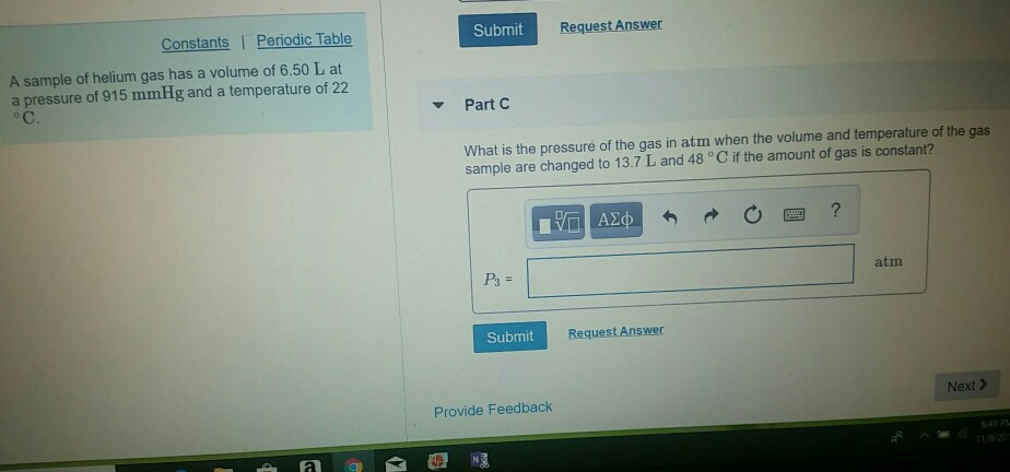 Solved Part A Constants I Periodic Table A sample of helium | Chegg.com