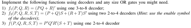Solved Implement the following functions using decoders and | Chegg.com