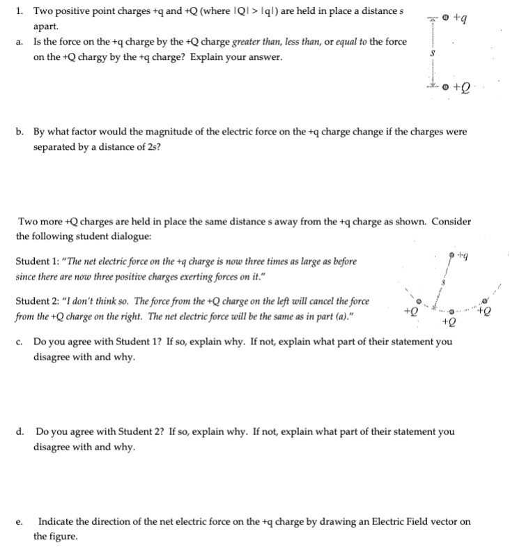 Solved 1. Two positive point charges +q and +Q (where | Chegg.com