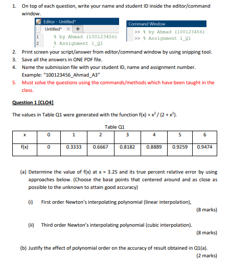 Solved 1. On top of each question, write your name and | Chegg.com