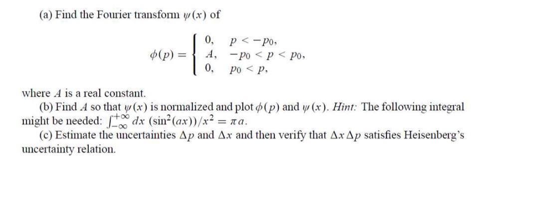 Solved (a) Find the Fourier transform y(x) of (p) = 0, A, 0, | Chegg.com