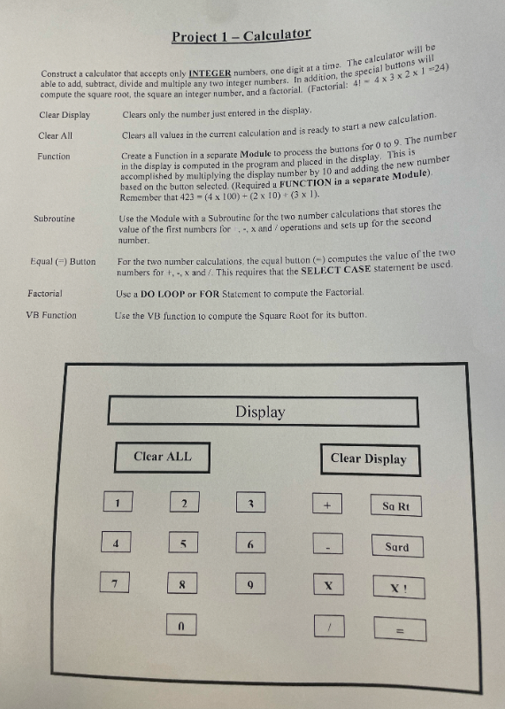 Solved Project 1 - Calculator Construct a calculator that | Chegg.com