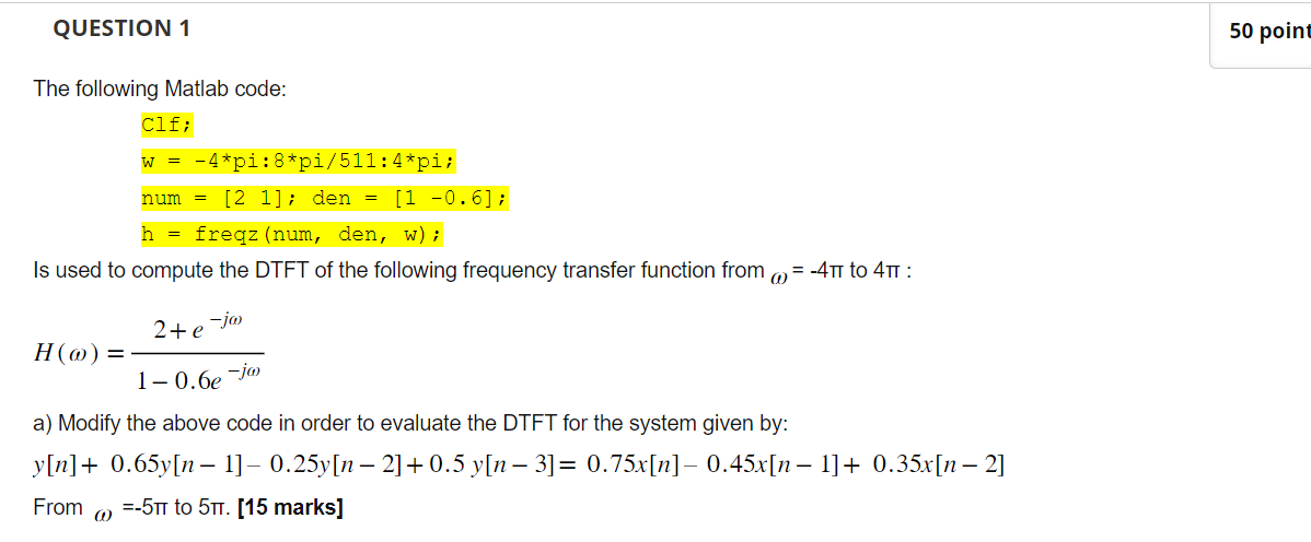 The Following Matlab Code Clf
