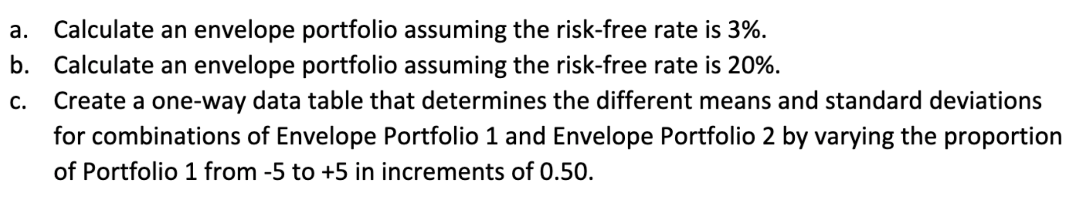 rö C. Calculate an envelope portfolio assuming the | Chegg.com