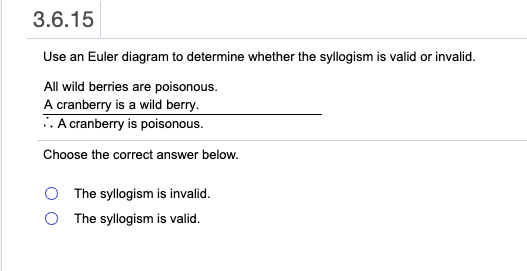 Solved 3.6.15 Use an Euler diagram to determine whether the | Chegg.com