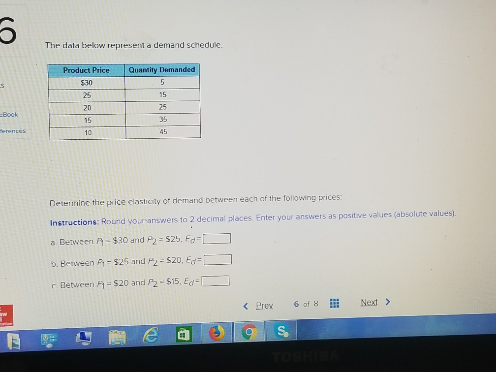 Solved The data below represent a demand schedule. Product | Chegg.com