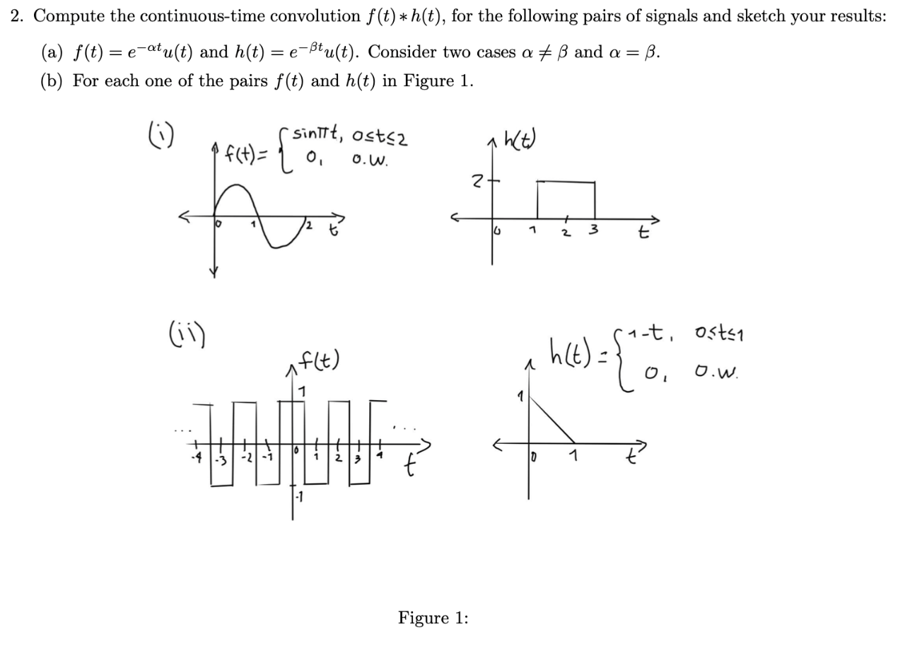 Solved 2. Compute the continuous-time convolution f(t)*h(t), | Chegg.com