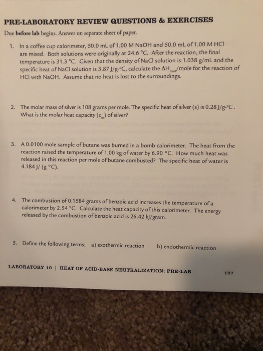 Solved PRE-LABORATORY REVIEW QUESTIONS& EXERCISES Due before | Chegg.com