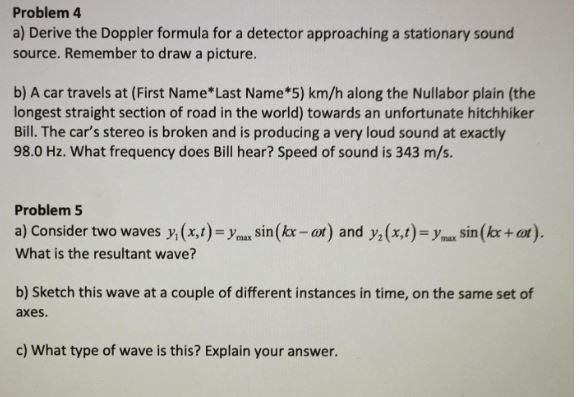 Solved Problem 4 a) Derive the Doppler formula for a | Chegg.com