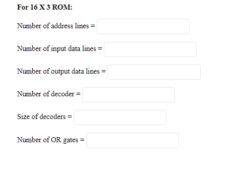 Solved For 16 X 3 ROM: Number of address lines = Number of | Chegg.com