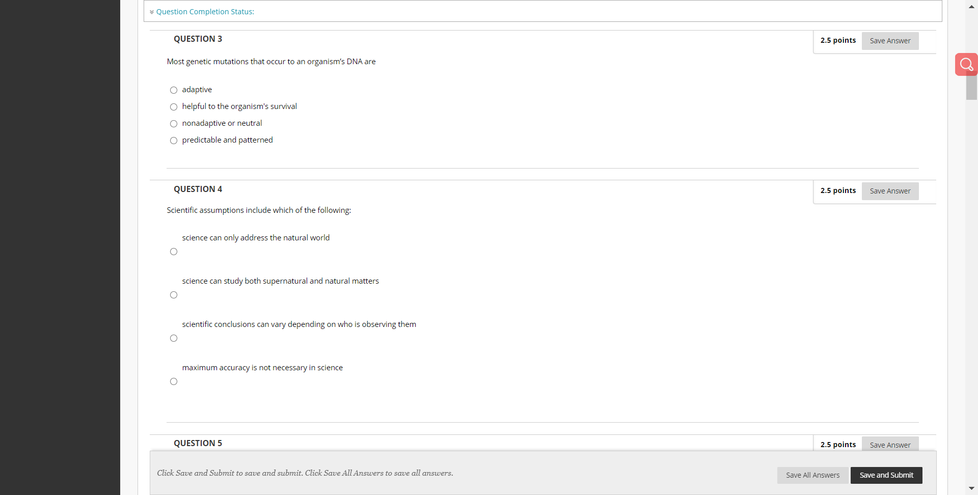 Question Completion Status: QUESTION 1 2.5 points | Chegg.com