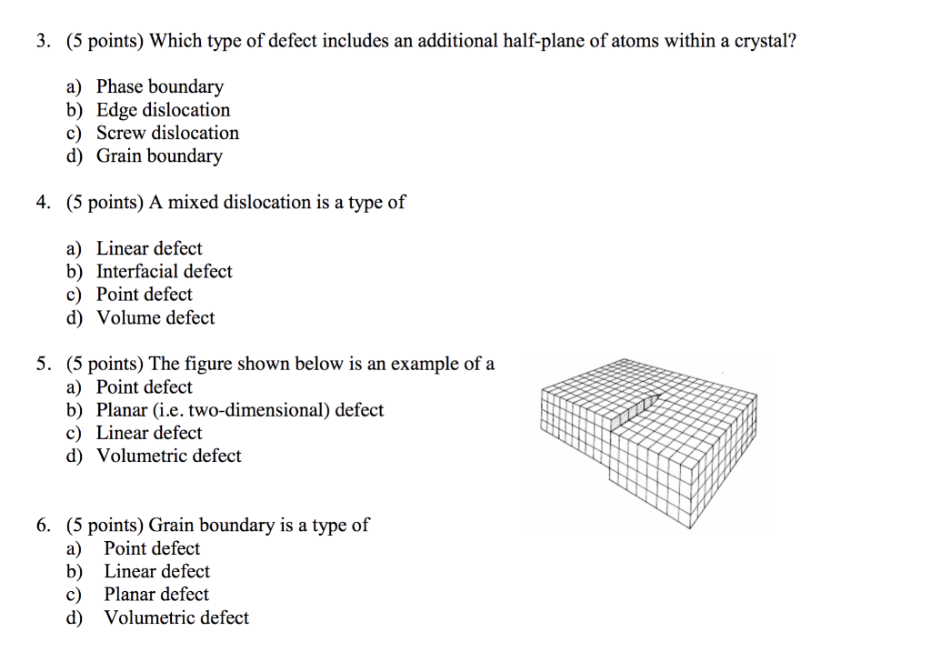 Solved 3. (5 points) Which type of defect includes an | Chegg.com