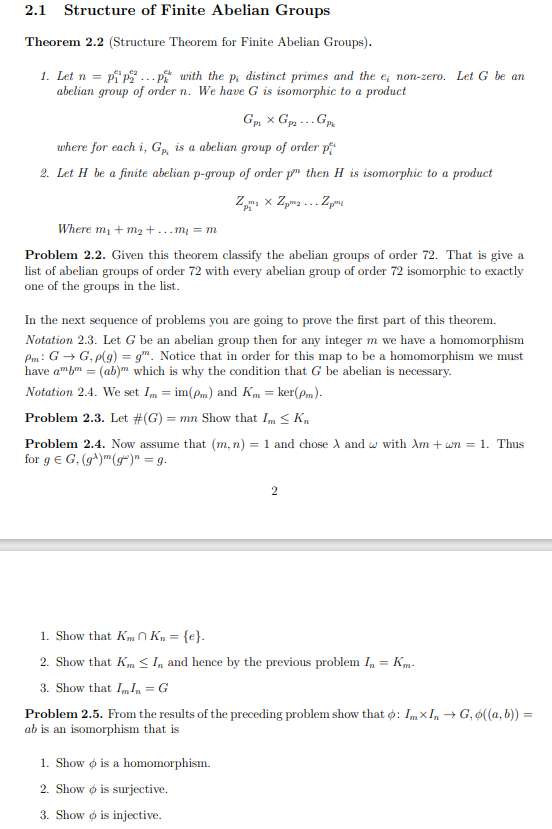 Solved 2.1 Structure of Finite Abelian Groups Theorem 2.2 | Chegg.com