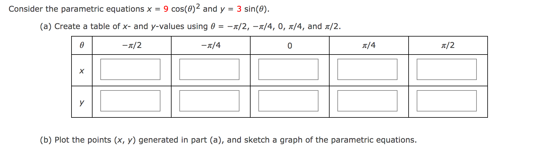 Solved Consider the parametric equations x = 9 | Chegg.com