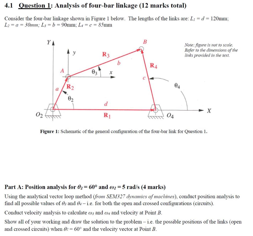 Solved 4.1 Question 1: Analysis of four-bar linkage (12 | Chegg.com