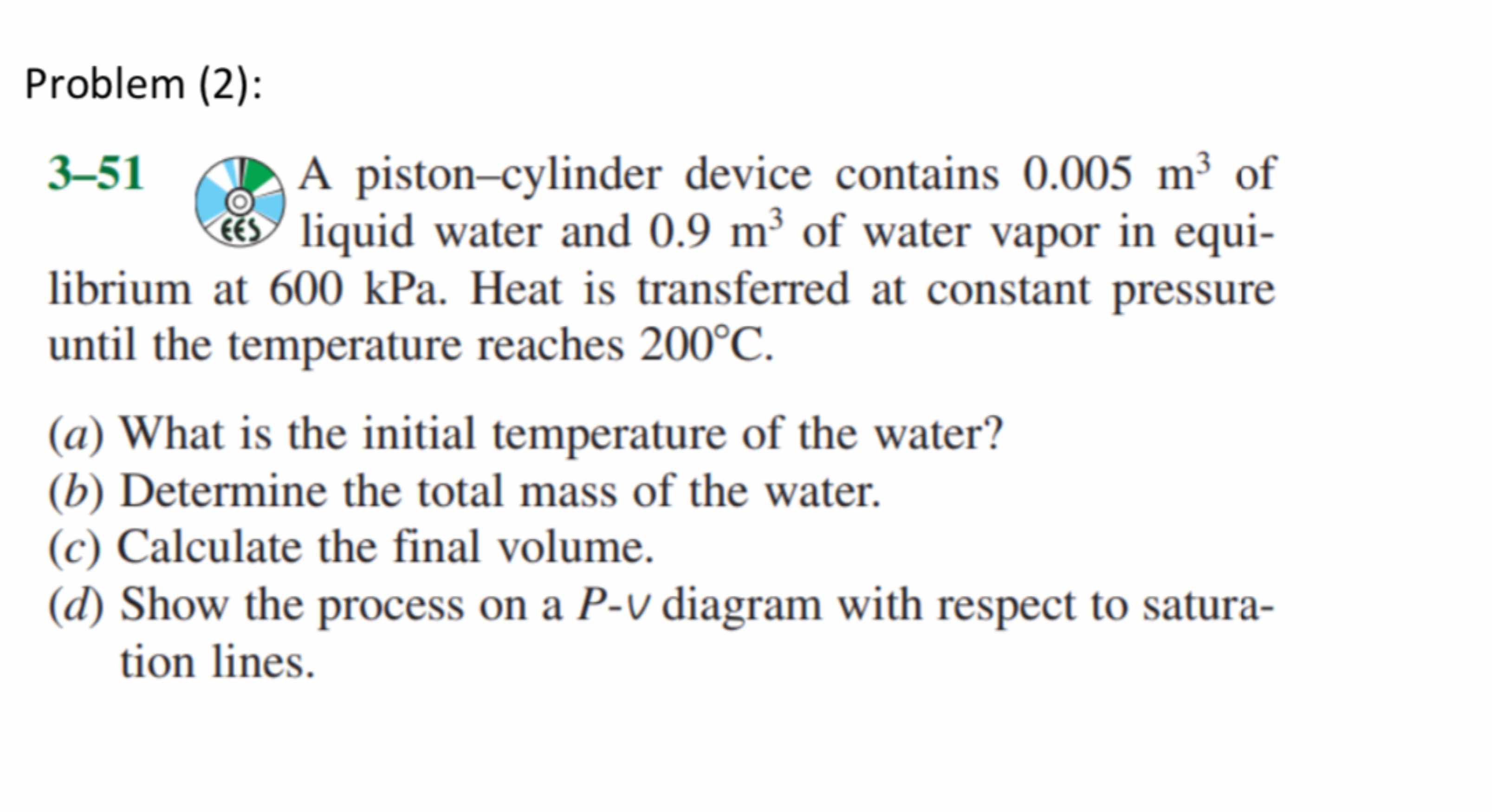 Solved Problem (2):3-51A piston-cylinder device contains | Chegg.com