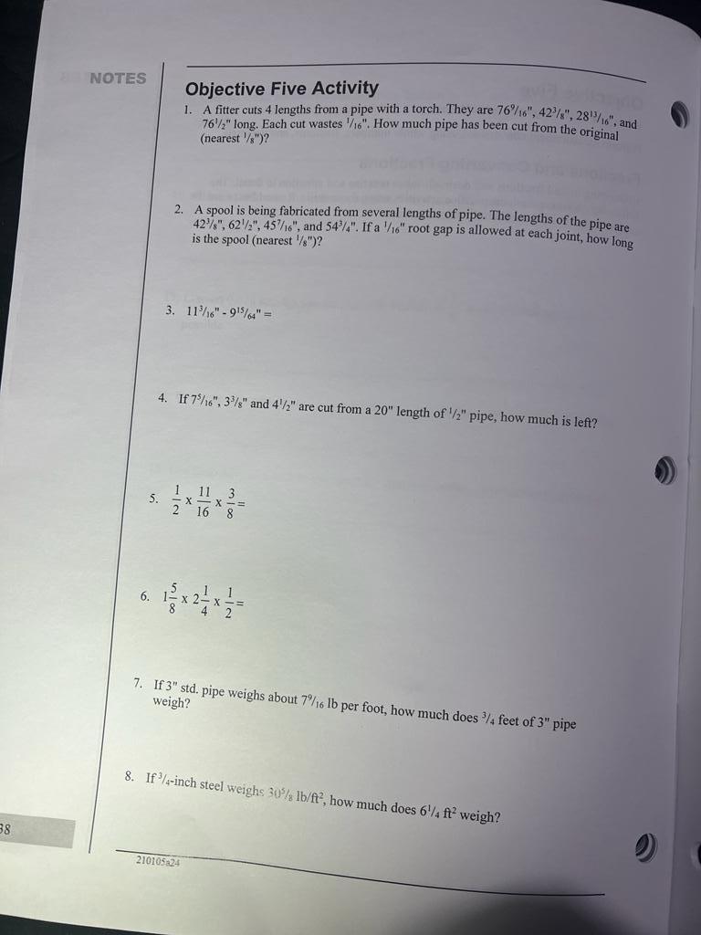 Solved Objective Five Activity 1. A fitter cuts 4 lengths | Chegg.com