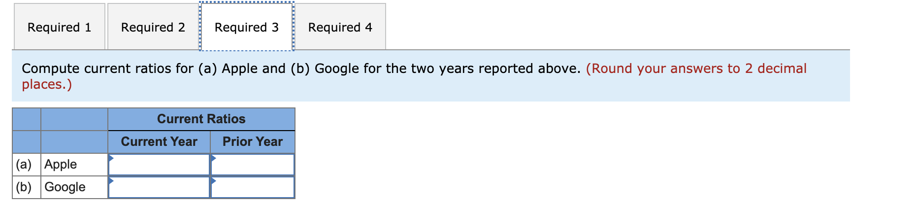Solved Apple Current Year Prior Year $ 45,687 $ 53,394 215, | Chegg.com