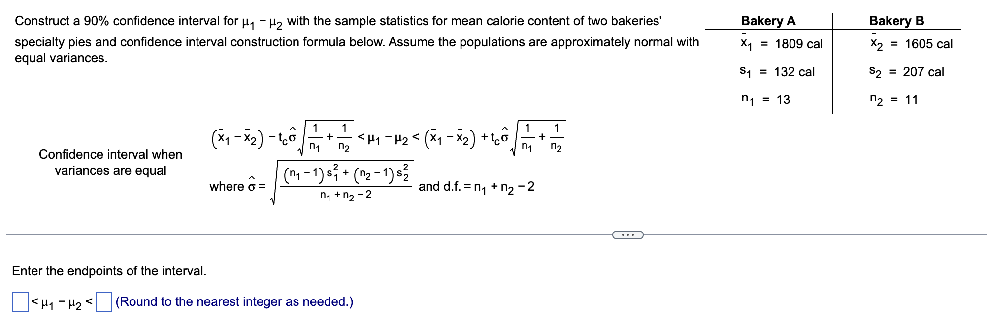Solved Construct a 90% confidence interval for μ1−μ2 with | Chegg.com