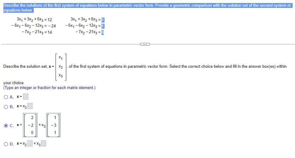 Solved Describe the solutions of the first system of | Chegg.com