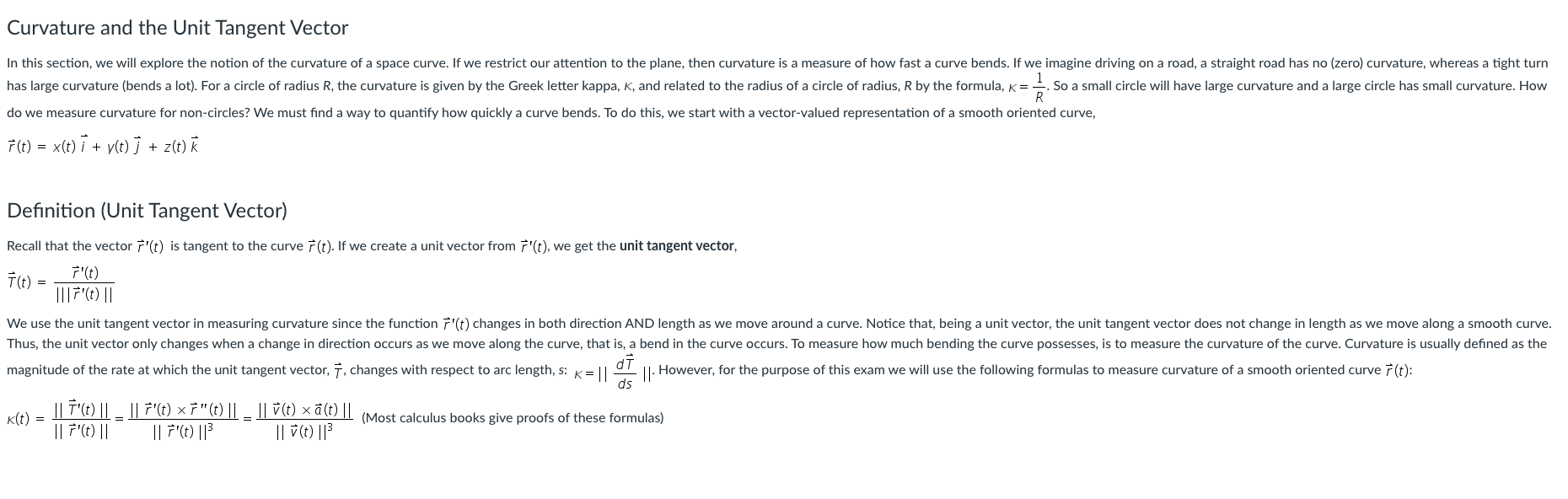Solved Curvature and the Unit Tangent Vector In this | Chegg.com