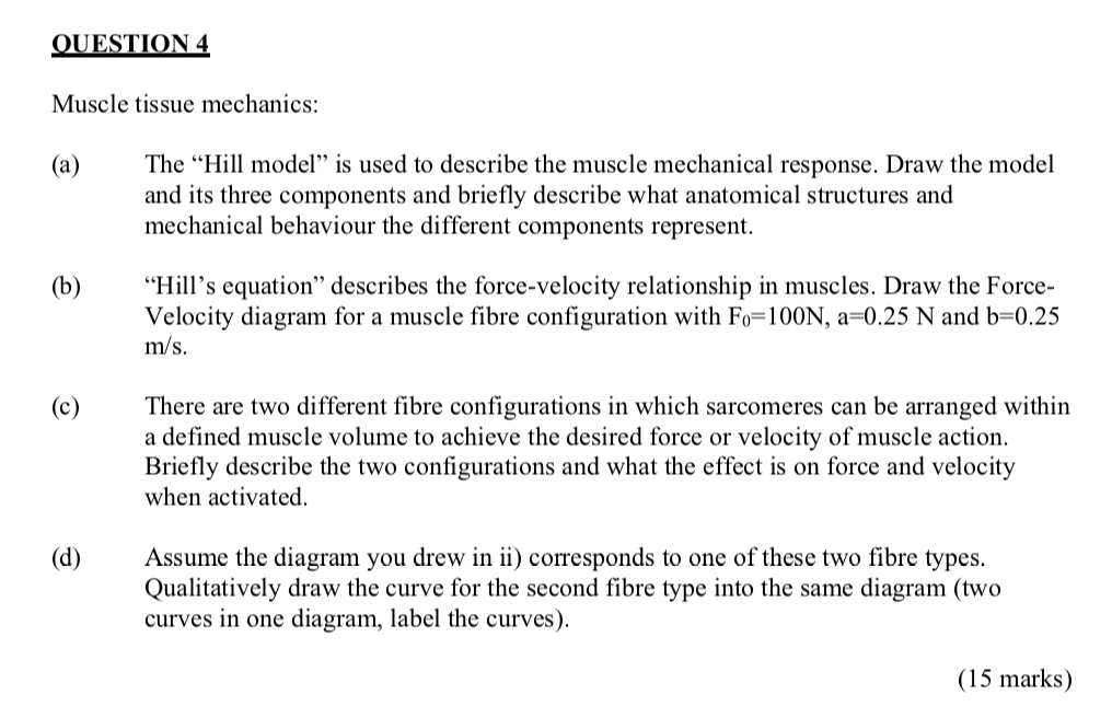 QUESTION 4 Muscle tissue mechanics: (a) The "Hill | Chegg.com