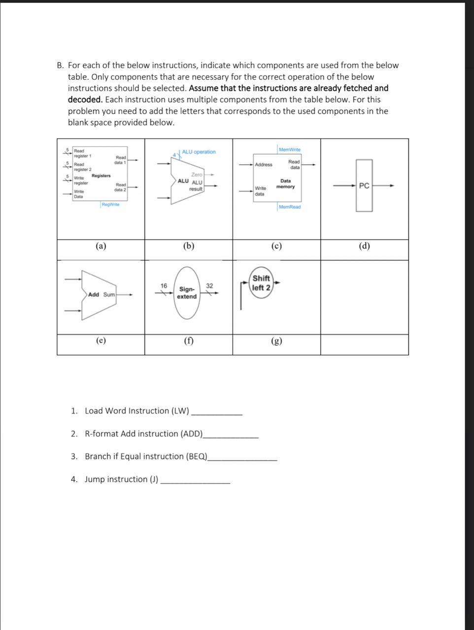 Solved B. For each of the below instructions, indicate which | Chegg.com