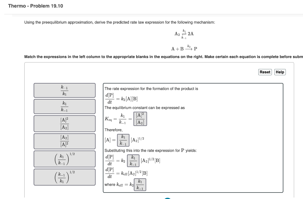 Solved Using the preequilibrium approximation, derive the | Chegg.com