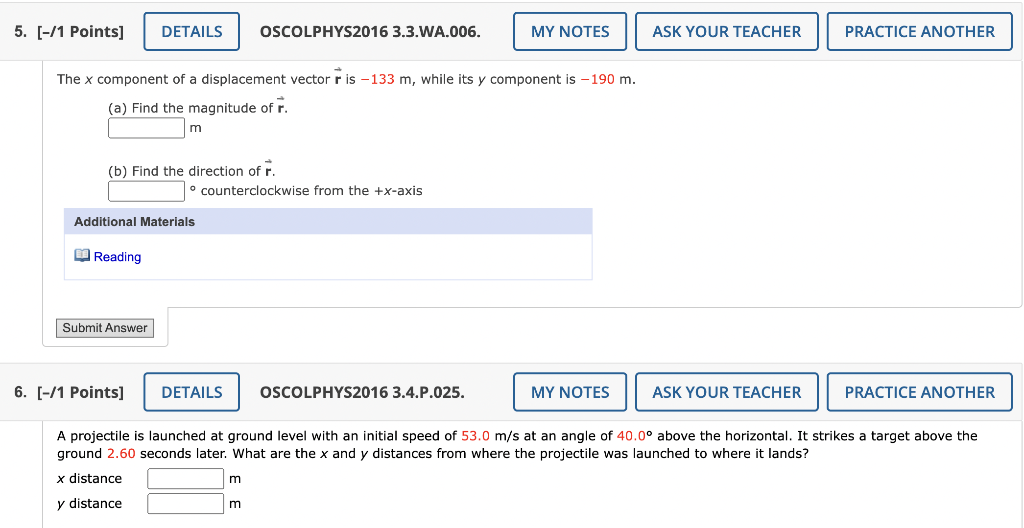 Solved The x component of a displacement vector r is −133 m, | Chegg.com