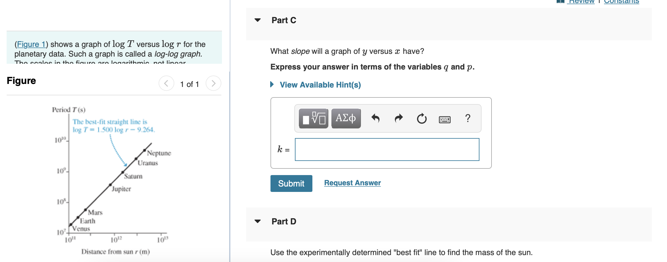 Solved (Figure 1) shows a graph of logT versus logr for the | Chegg.com