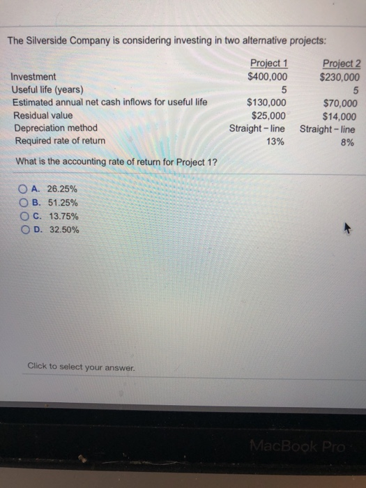 Solved The Silverside Company is considering investing in | Chegg.com