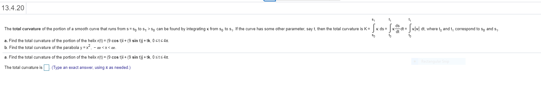 Solved 13.4.20 ds The total curvature of the portion of a | Chegg.com