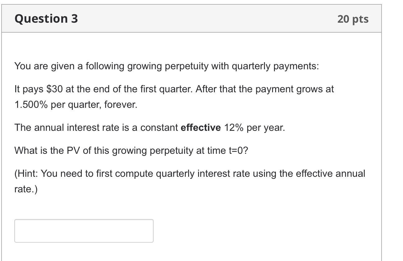 Solved You are given a following growing perpetuity with | Chegg.com