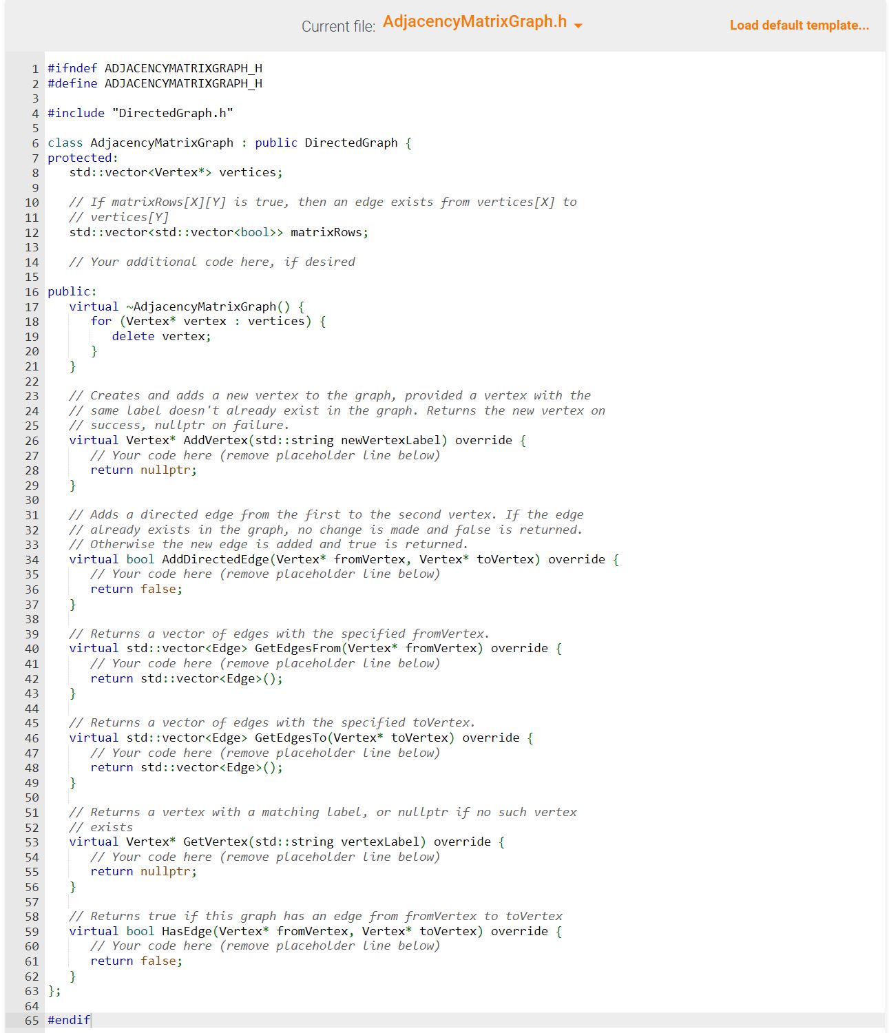 Solved Step 5: Implement the AdjacencyMatrixGraph class | Chegg.com