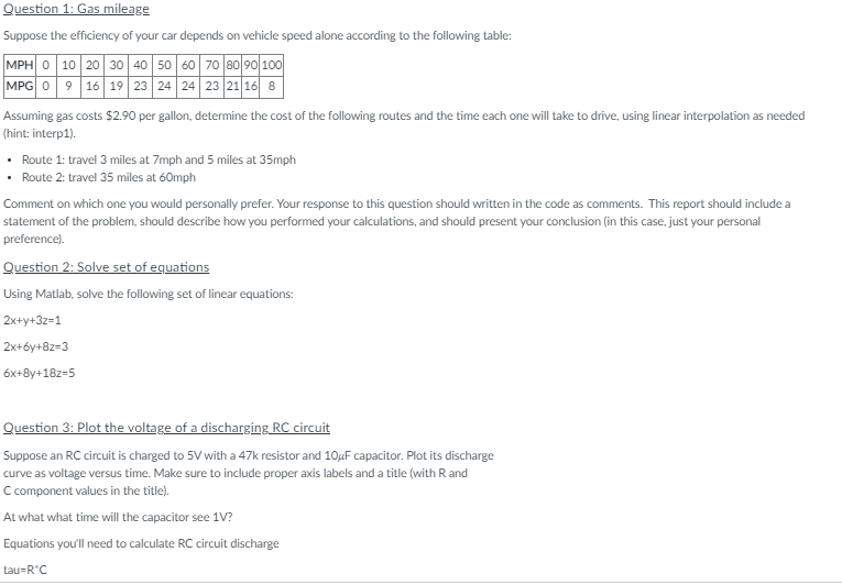 Solved Question 1: Gas mileage Suppose the efficiency of | Chegg.com