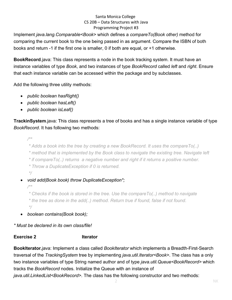 Santa Monica College CS 20B-Data Structures with Java | Chegg.com