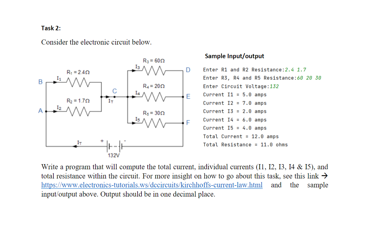 Solved Task 2: Consider the electronic circuit below. Sample | Chegg.com