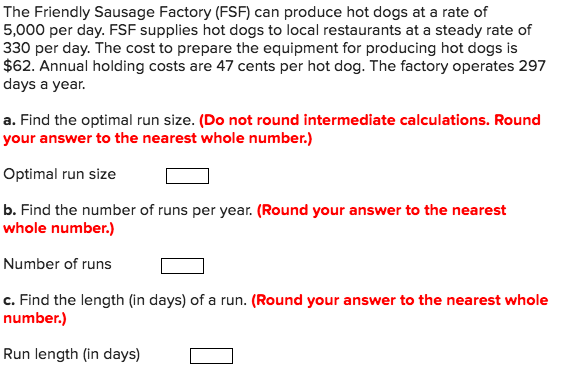 Solved The Friendly Sausage Factory (FSF) can produce hot | Chegg.com