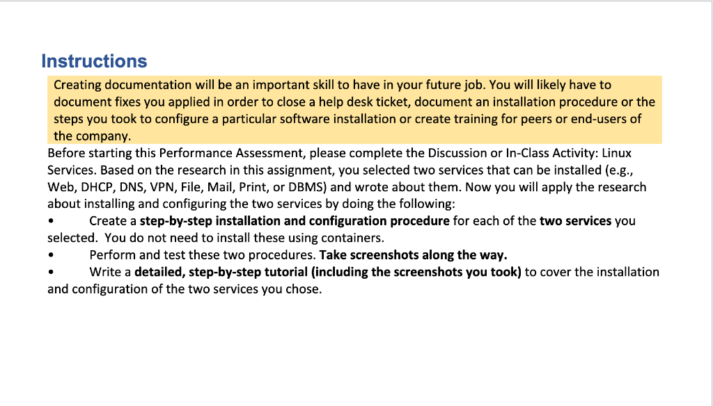 Solved Creating documentation will be an important skill to | Chegg.com