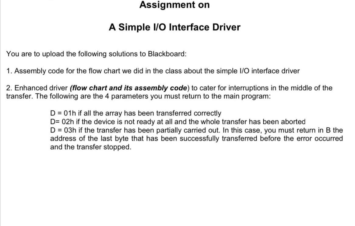 Solved Assignment on A Simple I/O Interface Driver You are | Chegg.com