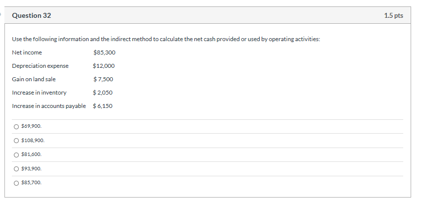 Solved Question 32 1.5 pts Use the following information and | Chegg.com Solved Question 32 1.5 pts Use the following information and | Chegg.com