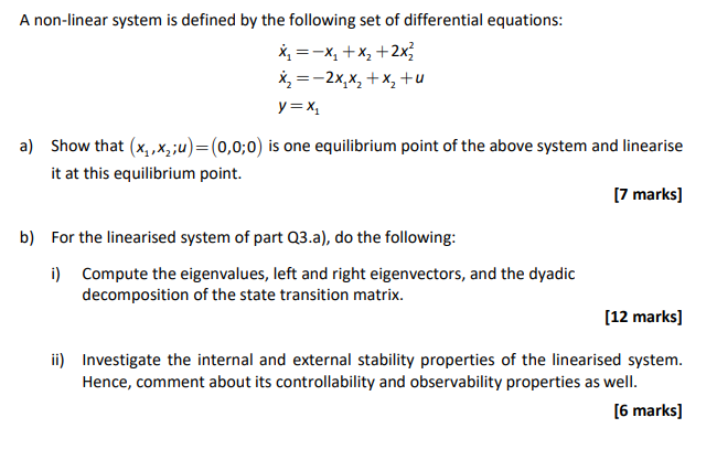 Solved A non-linear system is defined by the following set | Chegg.com