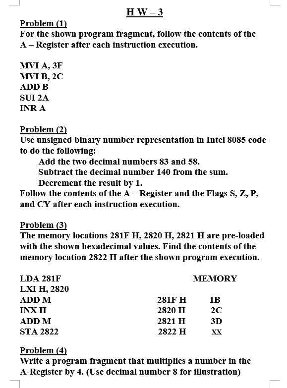 Solved HW-3 Problem (1) For the shown program fragment, | Chegg.com