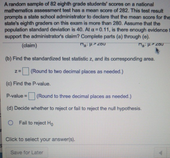 Solved A random sample of 82 eighth grade students' scores | Chegg.com