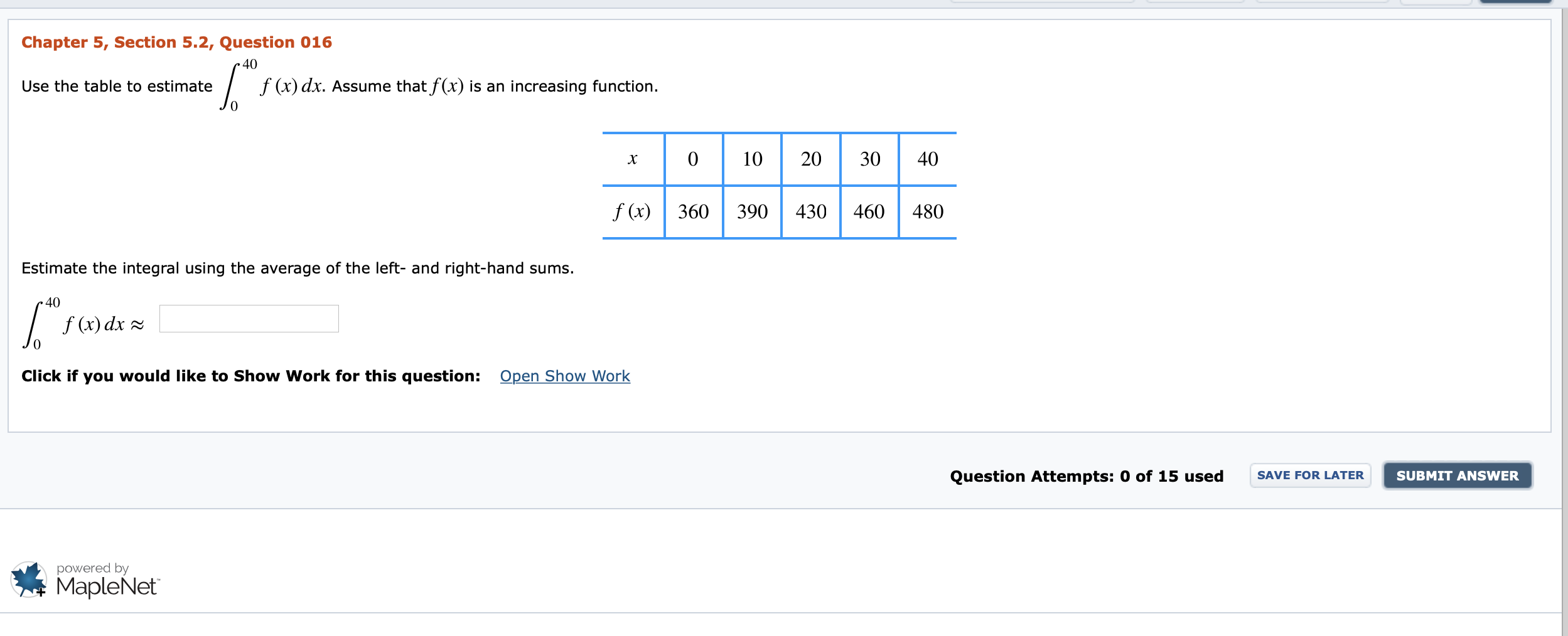 Solved Chapter 5, Section 5.2, Question 016 40 Use the table | Chegg.com